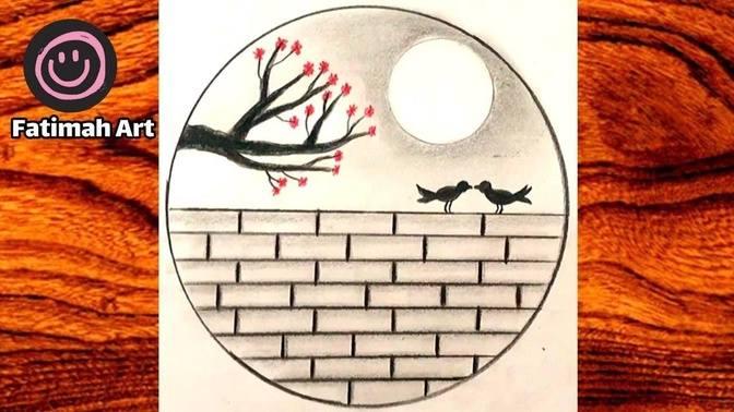 Pencil drawing in circle step by step || Circle Drawing Scenery ...