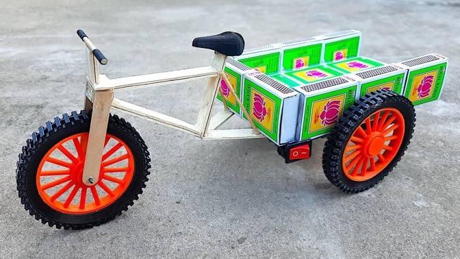 How to Make Matchbox Loading Cycle 🚲 Rickshaw at home - Diy Electric ...